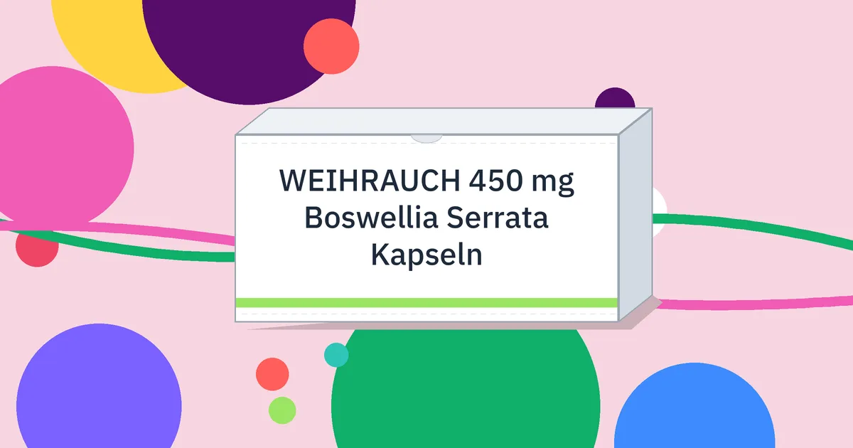 Symbolbild: Packung mit der Aufschrift WEIHRAUCH 450 mg Boswellia Serrata Kapseln (PZN 16855672) – Verfügbarkeit und Bezug in Apotheken in Frankfurt am Main
