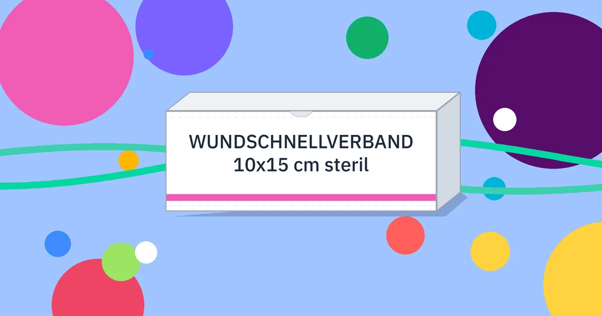 Symbolbild: Packung mit der Aufschrift WUNDSCHNELLVERBAND 10x15 cm steril (PZN 20123644) – Verfügbarkeit und Bezug in Apotheken in Frankfurt am Main