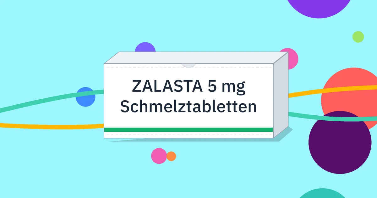 Symbolbild: Packung mit der Aufschrift ZALASTA 5 mg Schmelztabletten (PZN 09097975) – Verfügbarkeit und Bezug in Apotheken in Frankfurt am Main