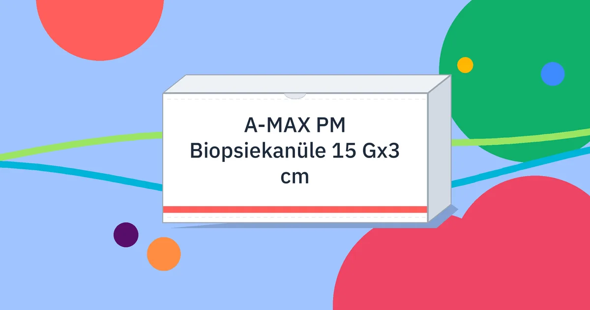 Symbolbild: Packung mit der Aufschrift A-MAX PM Biopsiekanüle 15 Gx3 cm (PZN 12497655) – Verfügbarkeit und Bezug in Apotheken in Frankfurt am Main