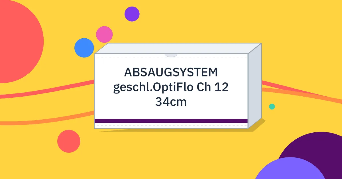 Symbolbild: Packung mit der Aufschrift ABSAUGSYSTEM geschl.OptiFlo Ch 12 34cm (PZN 04713702) – Verfügbarkeit und Bezug in Apotheken in Frankfurt am Main
