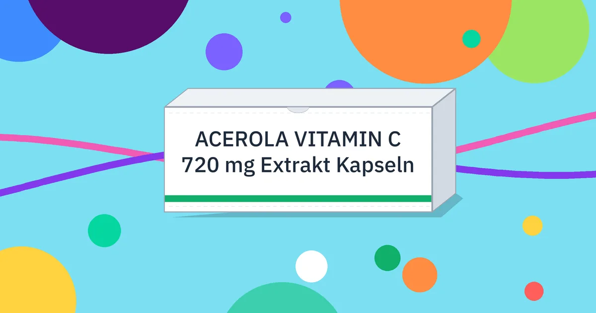 Symbolbild: Packung mit der Aufschrift ACEROLA VITAMIN C 720 mg Extrakt Kapseln (PZN 15736497) – Verfügbarkeit und Bezug in Apotheken in Frankfurt am Main