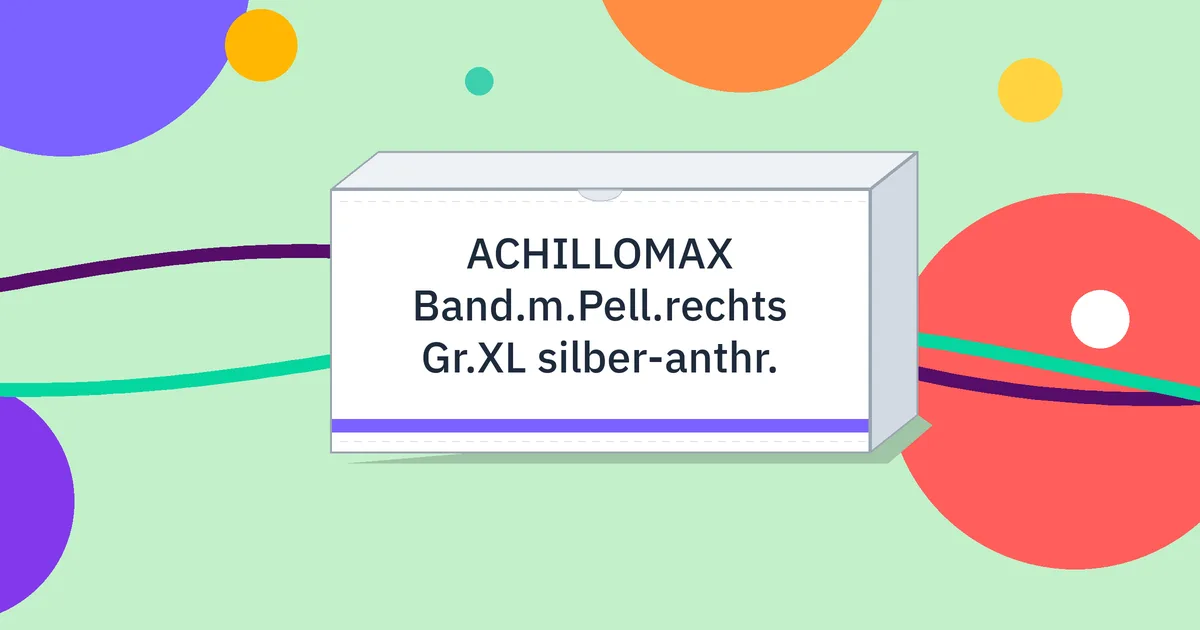 Symbolbild: Packung mit der Aufschrift ACHILLOMAX Band.m.Pell.rechts Gr.XL silber-anthr. (PZN 11565745) – Verfügbarkeit und Bezug in Apotheken in Frankfurt am Main
