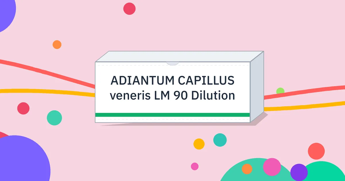 Symbolbild: Packung mit der Aufschrift ADIANTUM CAPILLUS veneris LM 90 Dilution (PZN 13296031) – Verfügbarkeit und Bezug in Apotheken in Frankfurt am Main