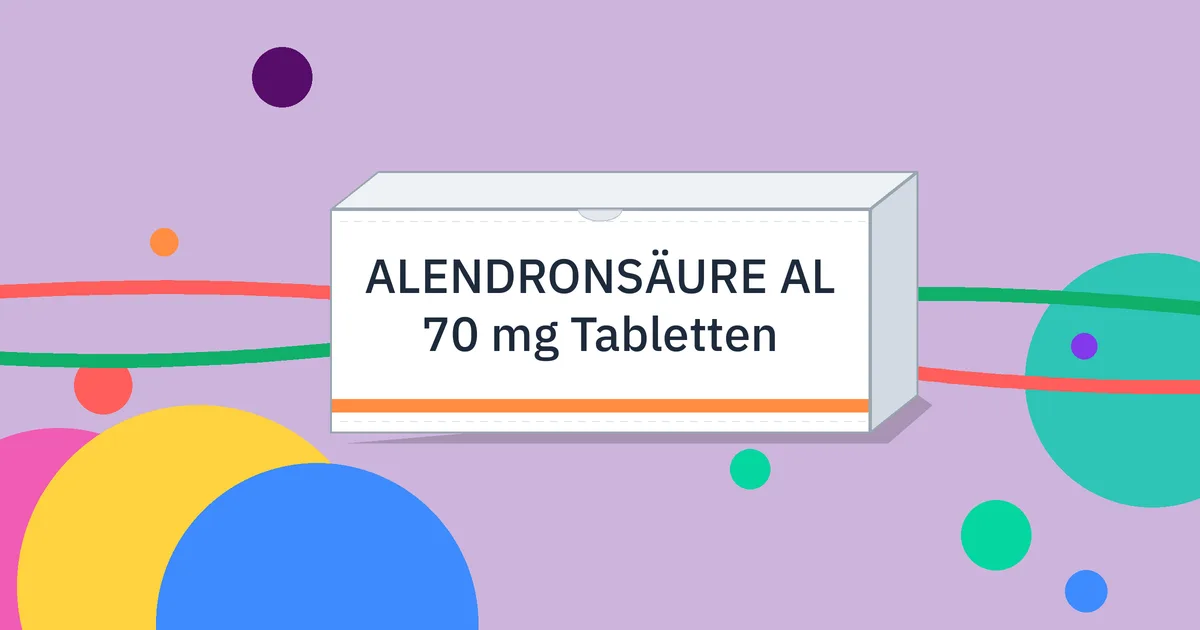 Symbolbild: Packung mit der Aufschrift ALENDRONSÄURE AL 70 mg Tabletten (PZN 20305612) – Verfügbarkeit und Bezug in Apotheken in Frankfurt am Main