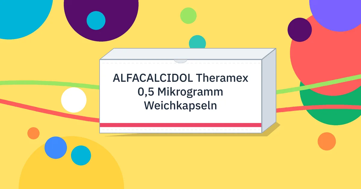 Symbolbild: Packung mit der Aufschrift ALFACALCIDOL Theramex 0,5 Mikrogramm Weichkapseln (PZN 17841838) – Verfügbarkeit und Bezug in Apotheken in Frankfurt am Main