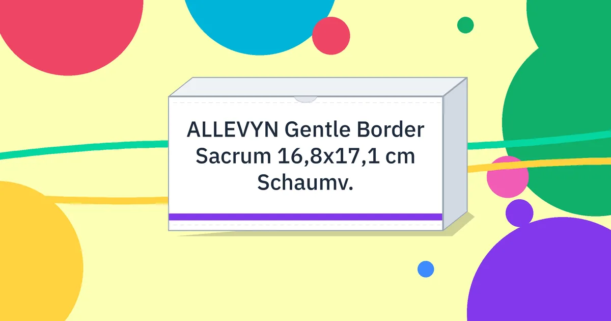 Symbolbild: Packung mit der Aufschrift ALLEVYN Gentle Border Sacrum 16,8x17,1 cm Schaumv. (PZN 07751910) – Verfügbarkeit und Bezug in Apotheken in Frankfurt am Main