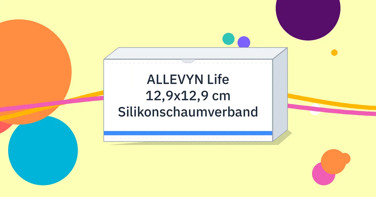 Symbolbild: Packung mit der Aufschrift ALLEVYN Life 12,9x12,9 cm Silikonschaumverband (PZN 17830970) – Verfügbarkeit und Bezug in Apotheken in Frankfurt am Main