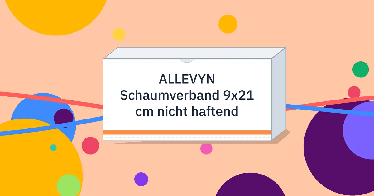 Symbolbild: Packung mit der Aufschrift ALLEVYN Schaumverband 9x21 cm nicht haftend (PZN 13249126) – Verfügbarkeit und Bezug in Apotheken in Frankfurt am Main