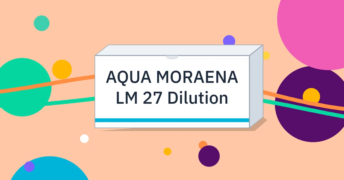 Symbolbild: Packung mit der Aufschrift AQUA MORAENA LM 27 Dilution (PZN 13755533) – Verfügbarkeit und Bezug in Apotheken in Frankfurt am Main