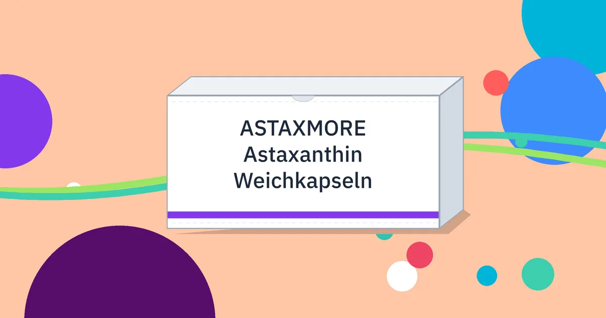 Symbolbild: Packung mit der Aufschrift ASTAXMORE Astaxanthin Weichkapseln (PZN 19106221) – Verfügbarkeit und Bezug in Apotheken in Frankfurt am Main