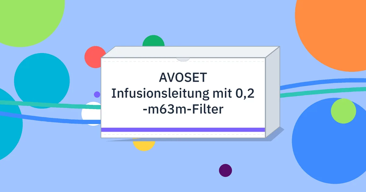 Symbolbild: Packung mit der Aufschrift AVOSET Infusionsleitung mit 0,2 -m63m-Filter (PZN 18702197) – Verfügbarkeit und Bezug in Apotheken in Frankfurt am Main