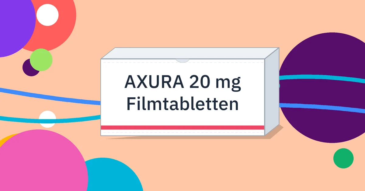 Symbolbild: Packung mit der Aufschrift AXURA 20 mg Filmtabletten (PZN 10015592) – Verfügbarkeit und Bezug in Apotheken in Frankfurt am Main