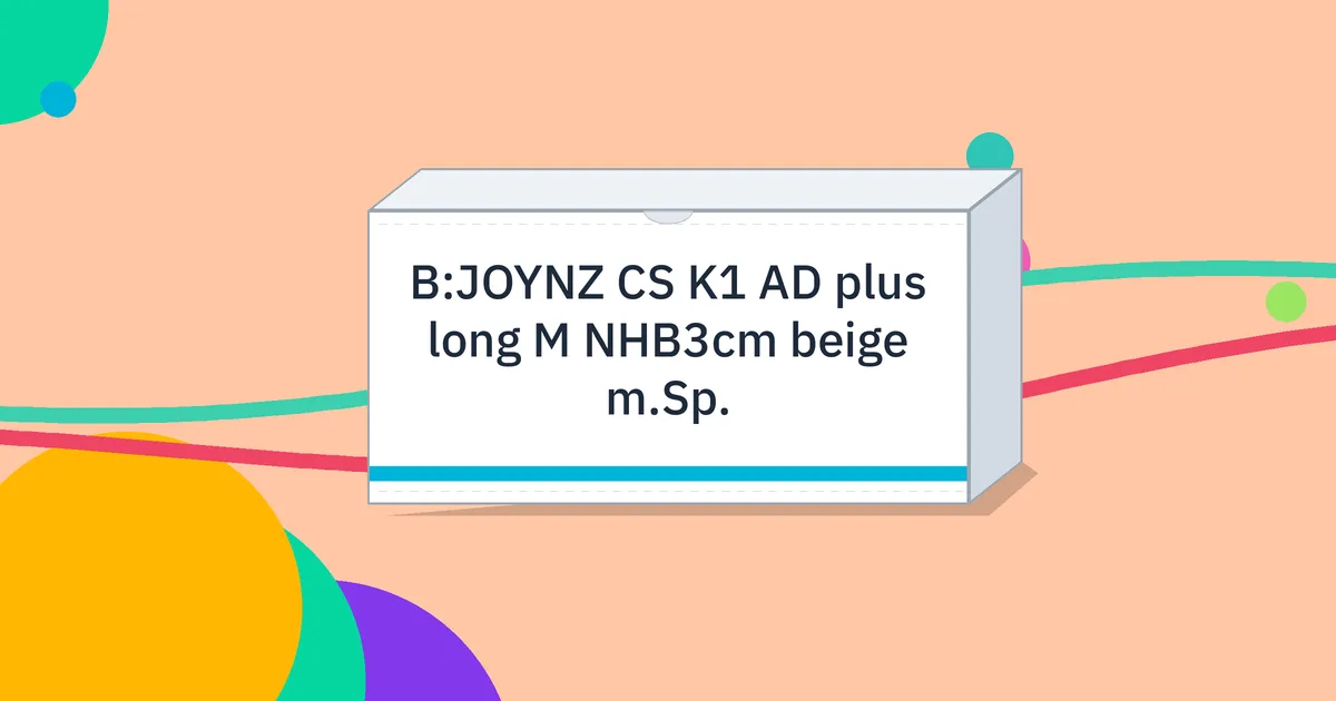 Symbolbild: Packung mit der Aufschrift B:JOYNZ CS K1 AD plus long M NHB3cm beige m.Sp. (PZN 20526135) – Verfügbarkeit und Bezug in Apotheken in Frankfurt am Main