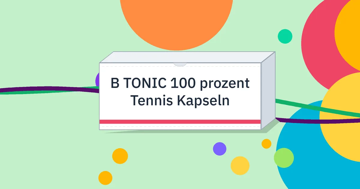 Symbolbild: Packung mit der Aufschrift B TONIC 100 prozent Tennis Kapseln (PZN 17244456) – Verfügbarkeit und Bezug in Apotheken in Frankfurt am Main