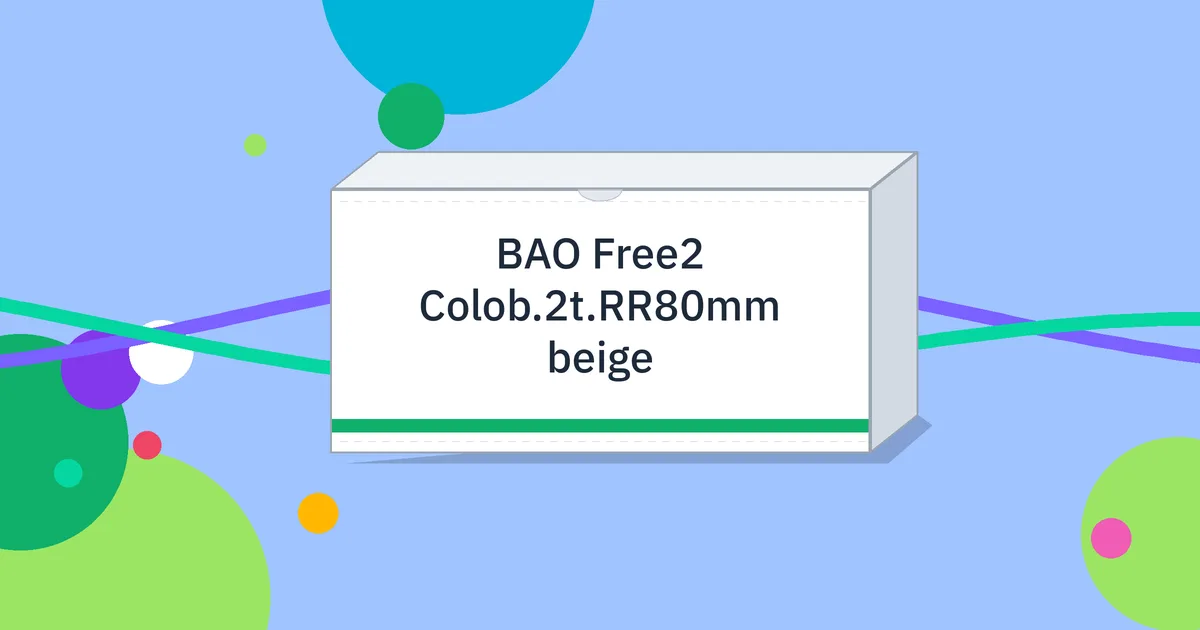 Symbolbild: Packung mit der Aufschrift BAO Free2 Colob.2t.RR80mm beige (PZN 16573904) – Verfügbarkeit und Bezug in Apotheken in Frankfurt am Main