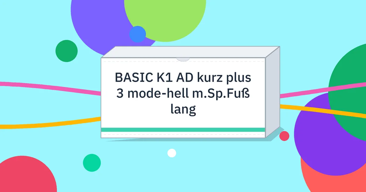 Symbolbild: Packung mit der Aufschrift BASIC K1 AD kurz plus 3 mode-hell m.Sp.Fuß lang (PZN 20257994) – Verfügbarkeit und Bezug in Apotheken in Frankfurt am Main