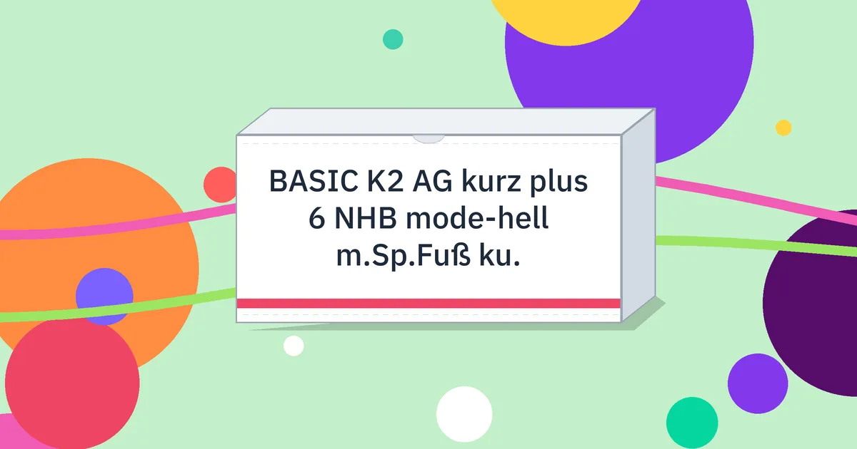 Symbolbild: Packung mit der Aufschrift BASIC K2 AG kurz plus 6 NHB mode-hell m.Sp.Fuß ku. (PZN 20268495) – Verfügbarkeit und Bezug in Apotheken in Frankfurt am Main