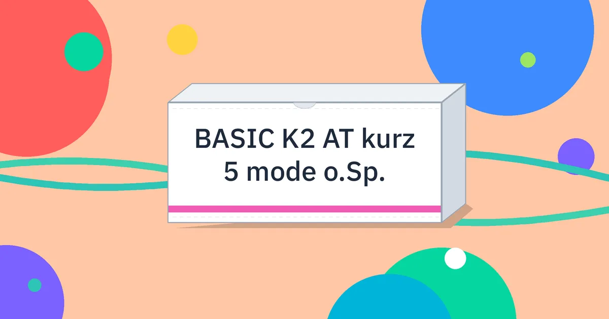 Symbolbild: Packung mit der Aufschrift BASIC K2 AT kurz 5 mode o.Sp. (PZN 20269738) – Verfügbarkeit und Bezug in Apotheken in Frankfurt am Main