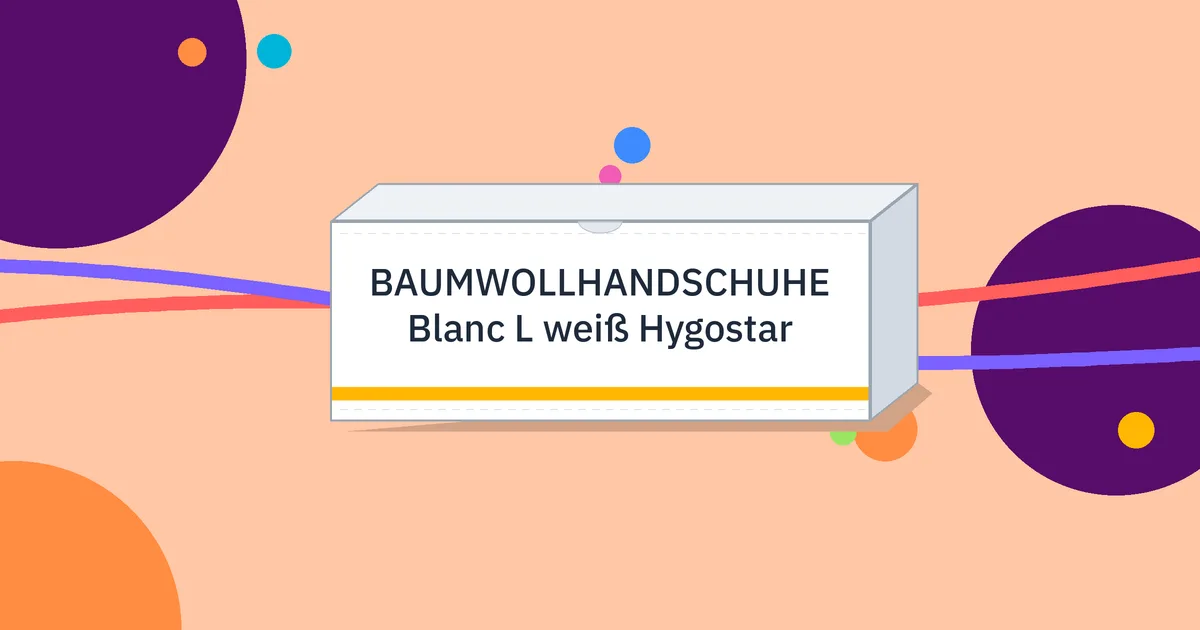 Symbolbild: Packung mit der Aufschrift BAUMWOLLHANDSCHUHE Blanc L weiß Hygostar (PZN 20948250) – Verfügbarkeit und Bezug in Apotheken in Frankfurt am Main