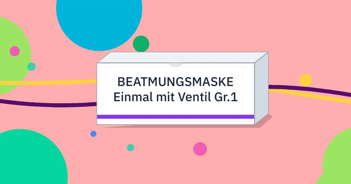 Symbolbild: Packung mit der Aufschrift BEATMUNGSMASKE Einmal mit Ventil Gr.1 (PZN 06973531) – Verfügbarkeit und Bezug in Apotheken in Frankfurt am Main