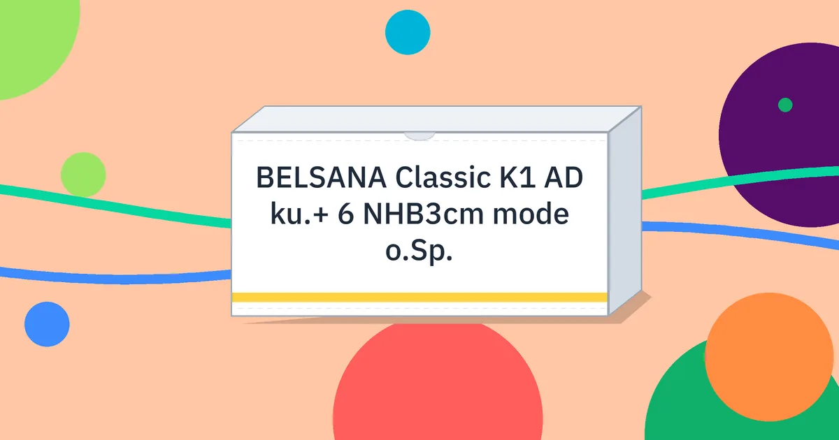 Symbolbild: Packung mit der Aufschrift BELSANA Classic K1 AD ku.+ 6 NHB3cm mode o.Sp. (PZN 19257368) – Verfügbarkeit und Bezug in Apotheken in Frankfurt am Main