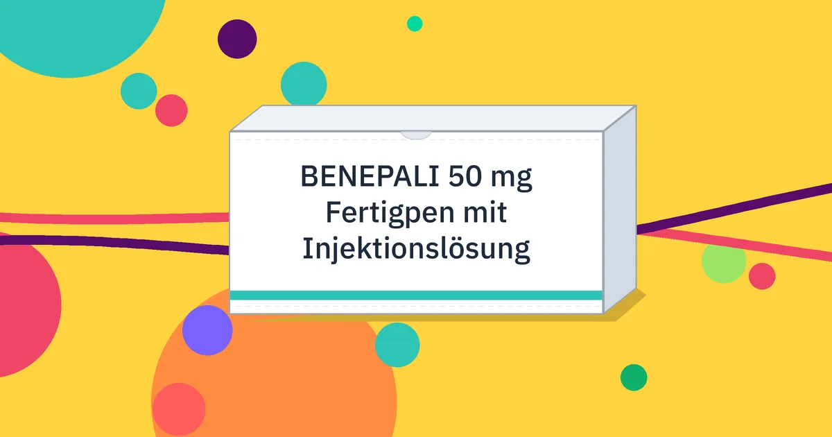 Symbolbild: Packung mit der Aufschrift BENEPALI 50 mg Fertigpen mit Injektionslösung (PZN 16749510) – Verfügbarkeit und Bezug in Apotheken in Frankfurt am Main