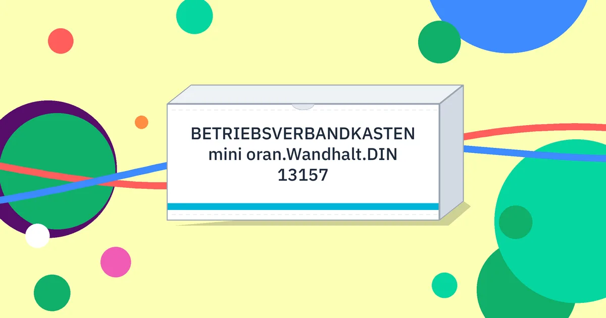 Symbolbild: Packung mit der Aufschrift BETRIEBSVERBANDKASTEN mini oran.Wandhalt.DIN 13157 (PZN 12491374) – Verfügbarkeit und Bezug in Apotheken in Frankfurt am Main