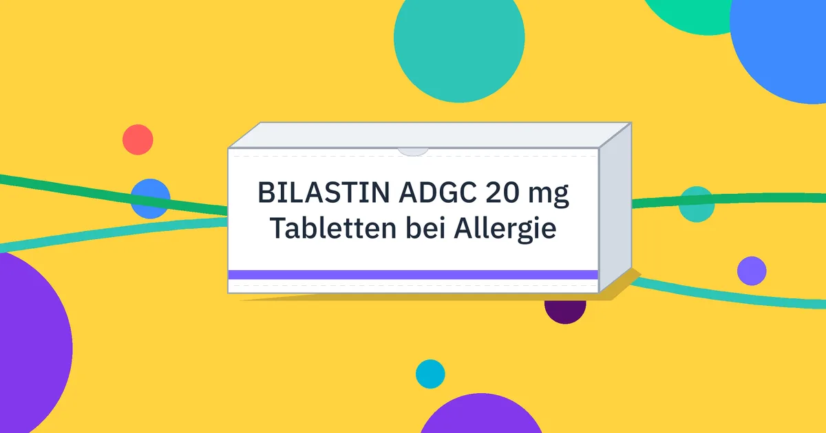 Symbolbild: Packung mit der Aufschrift BILASTIN ADGC 20 mg Tabletten bei Allergie (PZN 19427474) – Verfügbarkeit und Bezug in Apotheken in Frankfurt am Main