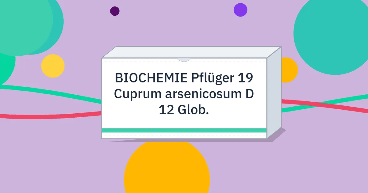 Symbolbild: Packung mit der Aufschrift BIOCHEMIE Pflüger 19 Cuprum arsenicosum D 12 Glob. (PZN 17278337) – Verfügbarkeit und Bezug in Apotheken in Frankfurt am Main