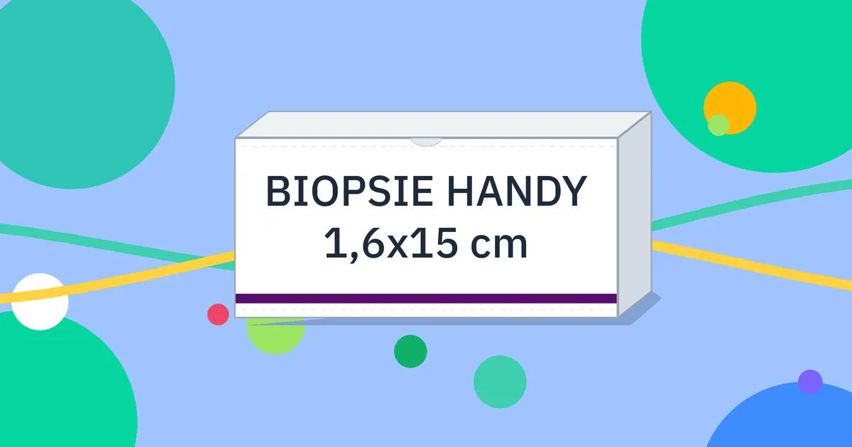 Symbolbild: Packung mit der Aufschrift BIOPSIE HANDY 1,6x15 cm (PZN 20085458) – Verfügbarkeit und Bezug in Apotheken in Frankfurt am Main