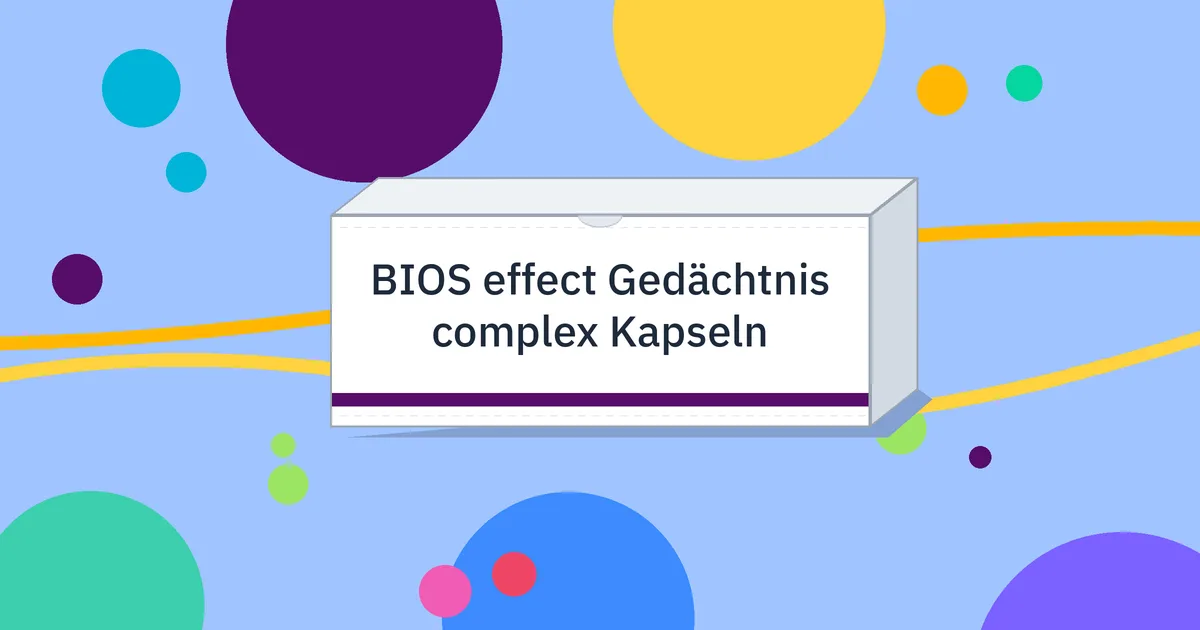 Symbolbild: Packung mit der Aufschrift BIOS effect Gedächtnis complex Kapseln (PZN 10145691) – Verfügbarkeit und Bezug in Apotheken in Frankfurt am Main