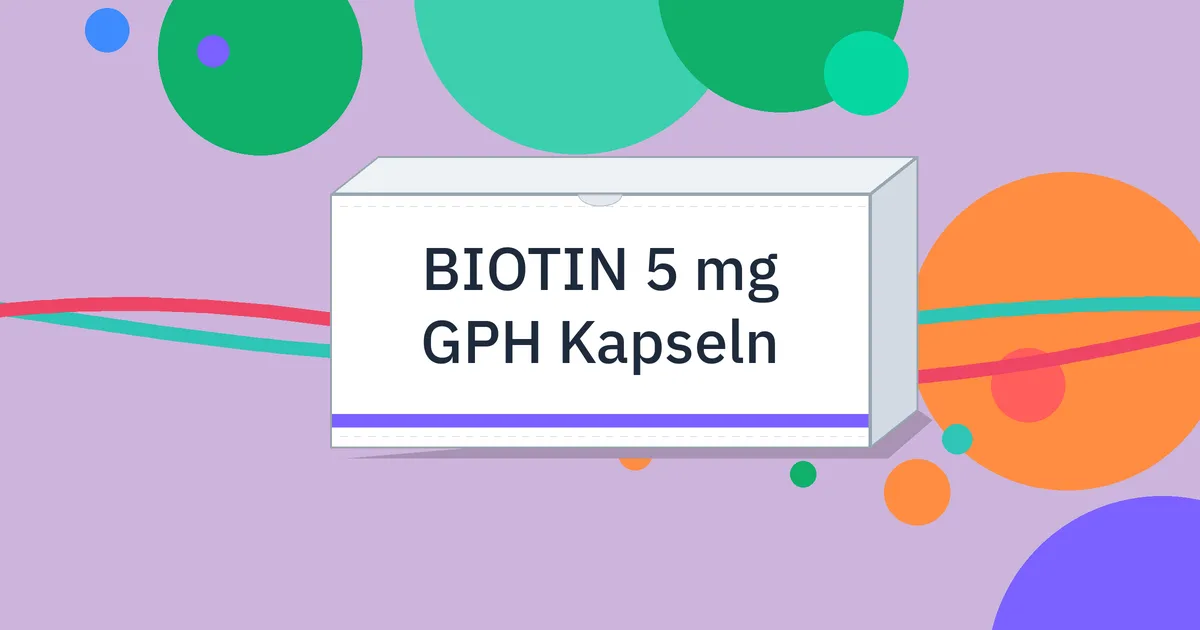 Symbolbild: Packung mit der Aufschrift BIOTIN 5 mg GPH Kapseln (PZN 13250810) – Verfügbarkeit und Bezug in Apotheken in Frankfurt am Main
