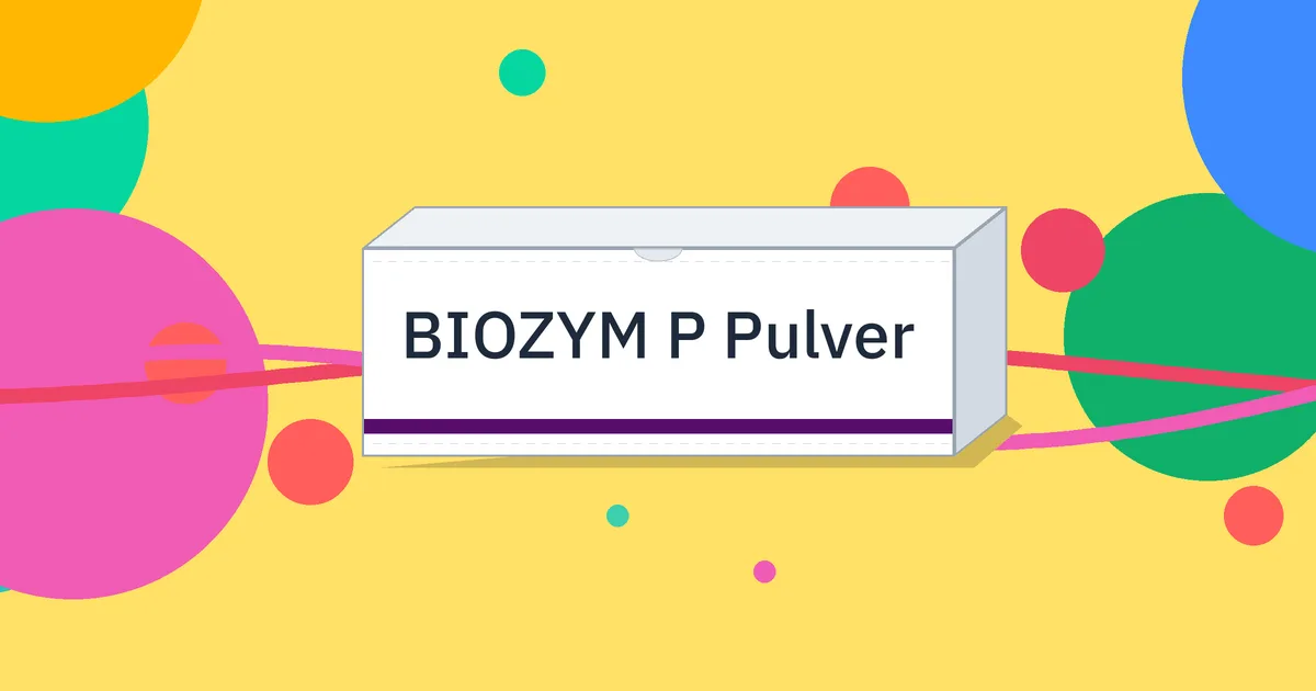 Symbolbild: Packung mit der Aufschrift BIOZYM P Pulver (PZN 09773264) – Verfügbarkeit und Bezug in Apotheken in Frankfurt am Main