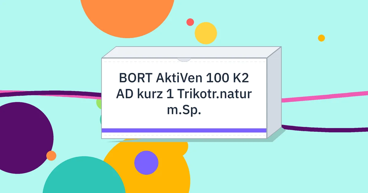 Symbolbild: Packung mit der Aufschrift BORT AktiVen 100 K2 AD kurz 1 Trikotr.natur m.Sp. (PZN 13726537) – Verfügbarkeit und Bezug in Apotheken in Frankfurt am Main