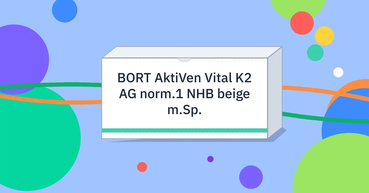 Symbolbild: Packung mit der Aufschrift BORT AktiVen Vital K2 AG norm.1 NHB beige m.Sp. (PZN 13731739) – Verfügbarkeit und Bezug in Apotheken in Frankfurt am Main