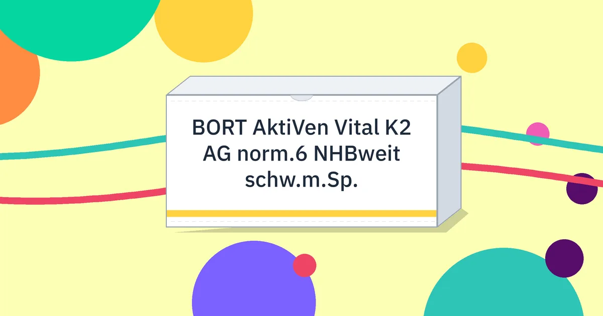 Symbolbild: Packung mit der Aufschrift BORT AktiVen Vital K2 AG norm.6 NHBweit schw.m.Sp. (PZN 12385198) – Verfügbarkeit und Bezug in Apotheken in Frankfurt am Main