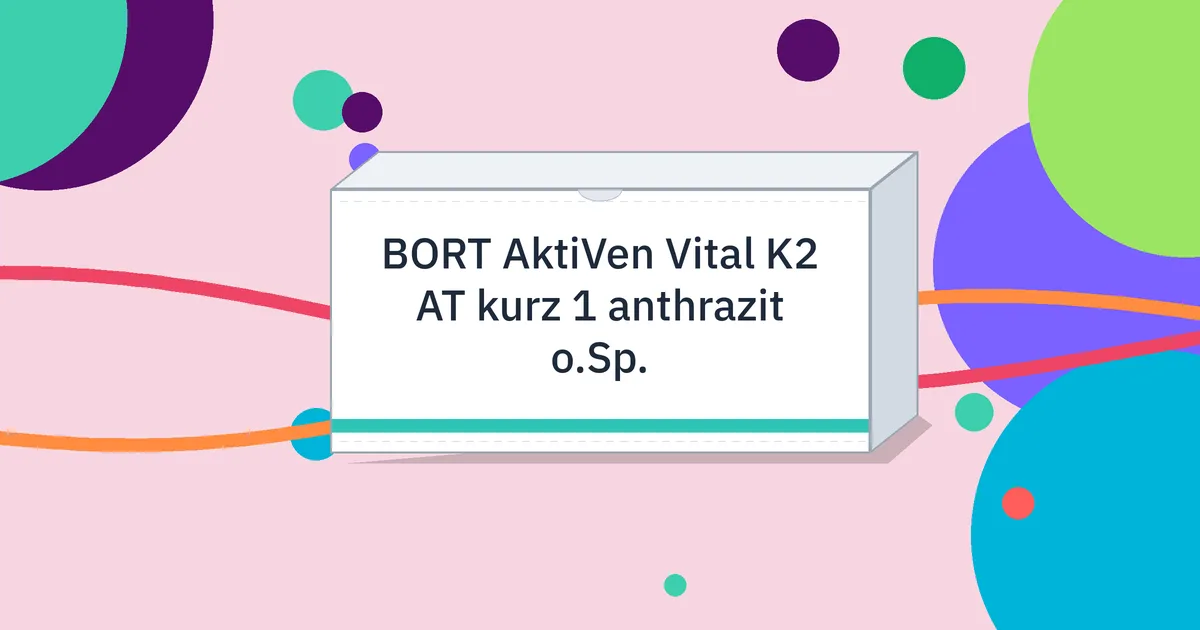 Symbolbild: Packung mit der Aufschrift BORT AktiVen Vital K2 AT kurz 1 anthrazit o.Sp. (PZN 13743139) – Verfügbarkeit und Bezug in Apotheken in Frankfurt am Main