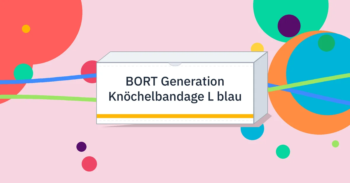 Symbolbild: Packung mit der Aufschrift BORT Generation Knöchelbandage L blau (PZN 13911849) – Verfügbarkeit und Bezug in Apotheken in Frankfurt am Main