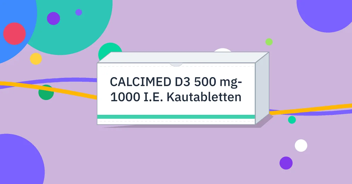 Symbolbild: Packung mit der Aufschrift CALCIMED D3 500 mg-1000 I.E. Kautabletten (PZN 07682505) – Verfügbarkeit und Bezug in Apotheken in Frankfurt am Main