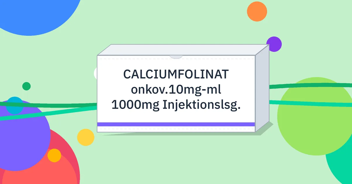 Symbolbild: Packung mit der Aufschrift CALCIUMFOLINAT onkov.10mg-ml 1000mg Injektionslsg. (PZN 06415481) – Verfügbarkeit und Bezug in Apotheken in Frankfurt am Main