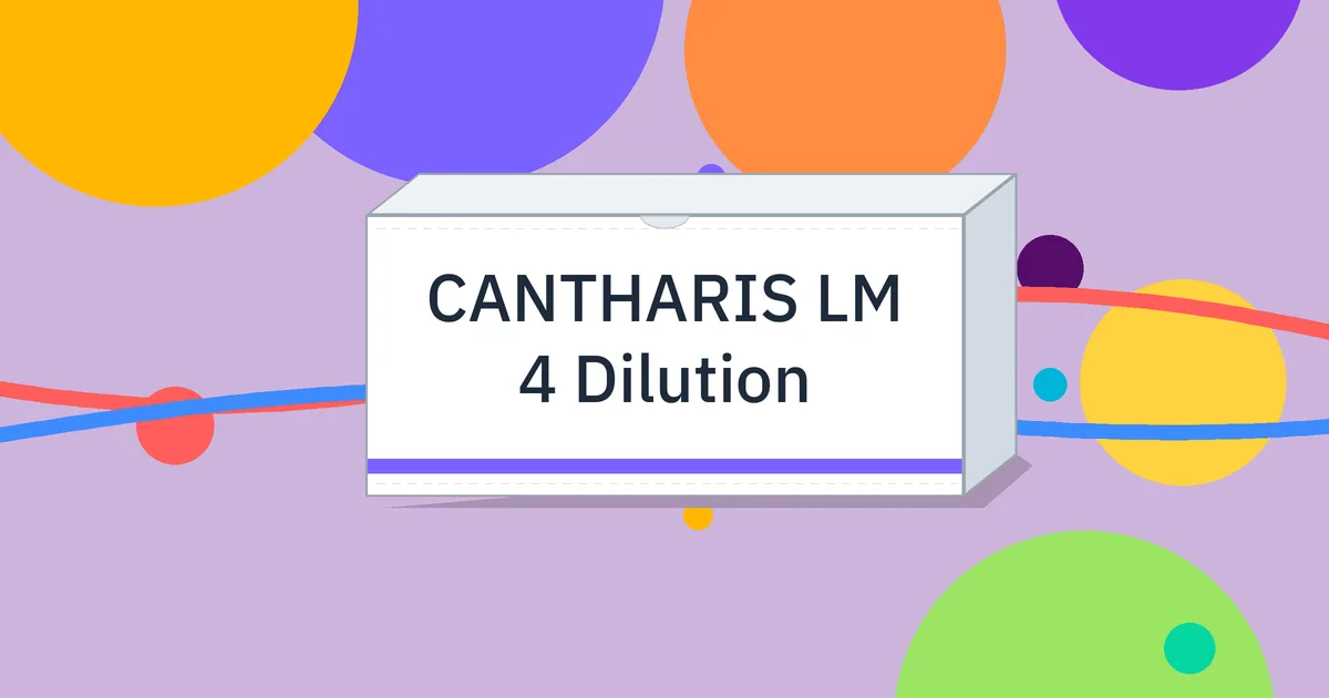 Symbolbild: Packung mit der Aufschrift CANTHARIS LM 4 Dilution (PZN 12808115) – Verfügbarkeit und Bezug in Apotheken in Frankfurt am Main