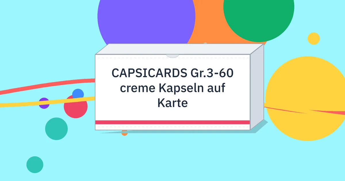 Symbolbild: Packung mit der Aufschrift CAPSICARDS Gr.3-60 creme Kapseln auf Karte (PZN 11000109) – Verfügbarkeit und Bezug in Apotheken in Frankfurt am Main