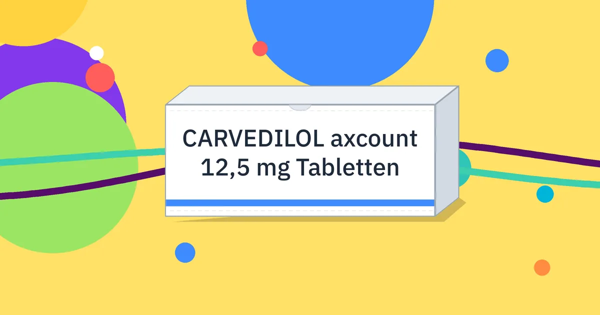 Symbolbild: Packung mit der Aufschrift CARVEDILOL axcount 12,5 mg Tabletten (PZN 05513885) – Verfügbarkeit und Bezug in Apotheken in Frankfurt am Main