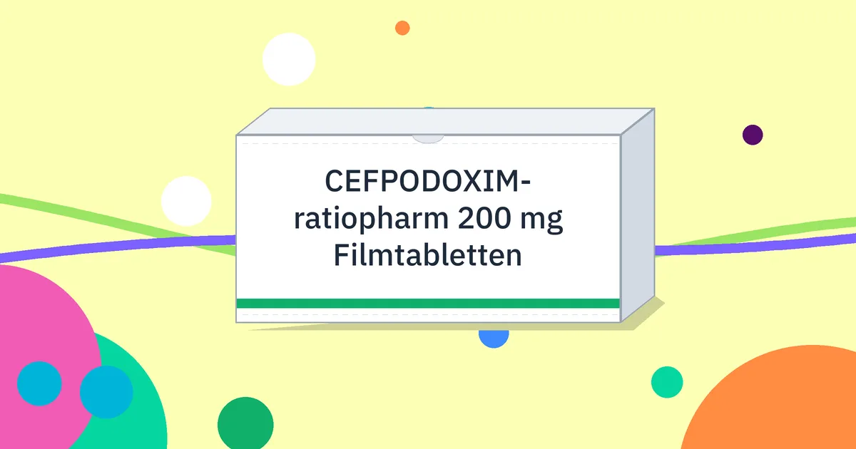 Symbolbild: Packung mit der Aufschrift CEFPODOXIM-ratiopharm 200 mg Filmtabletten (PZN 04478483) – Verfügbarkeit und Bezug in Apotheken in Frankfurt am Main
