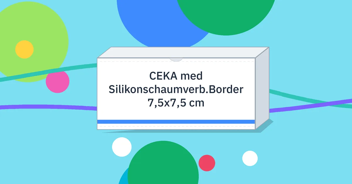 Symbolbild: Packung mit der Aufschrift CEKA med Silikonschaumverb.Border 7,5x7,5 cm (PZN 18450867) – Verfügbarkeit und Bezug in Apotheken in Frankfurt am Main