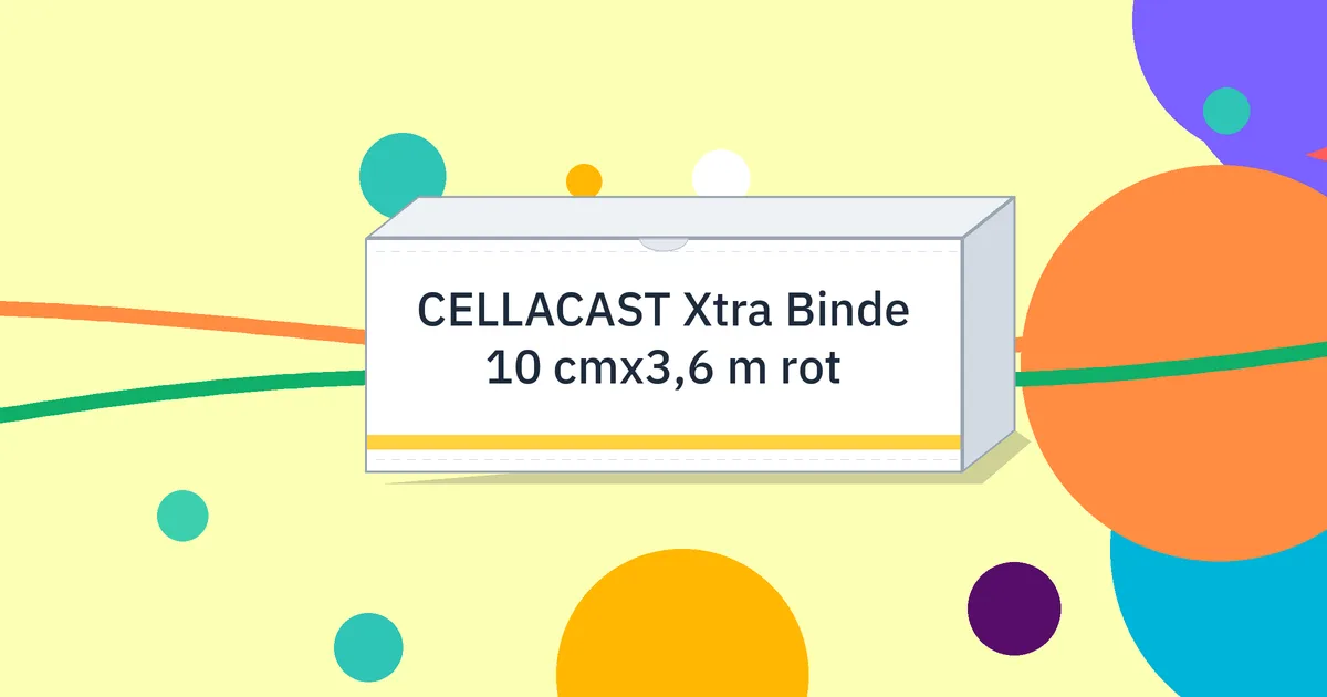Symbolbild: Packung mit der Aufschrift CELLACAST Xtra Binde 10 cmx3,6 m rot (PZN 14252604) – Verfügbarkeit und Bezug in Apotheken in Frankfurt am Main