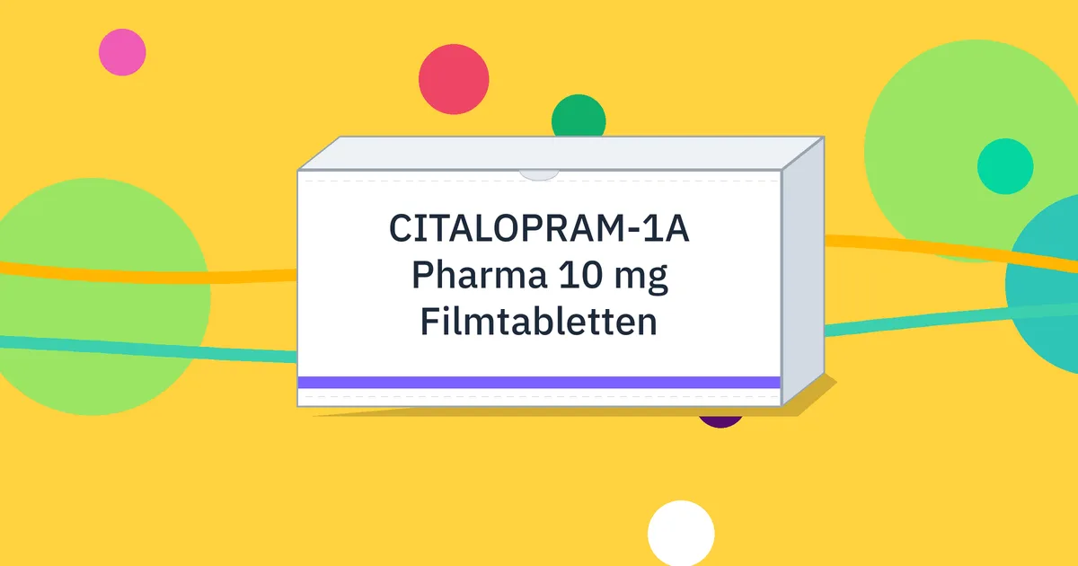 Symbolbild: Packung mit der Aufschrift CITALOPRAM-1A Pharma 10 mg Filmtabletten (PZN 03872835) – Verfügbarkeit und Bezug in Apotheken in Frankfurt am Main