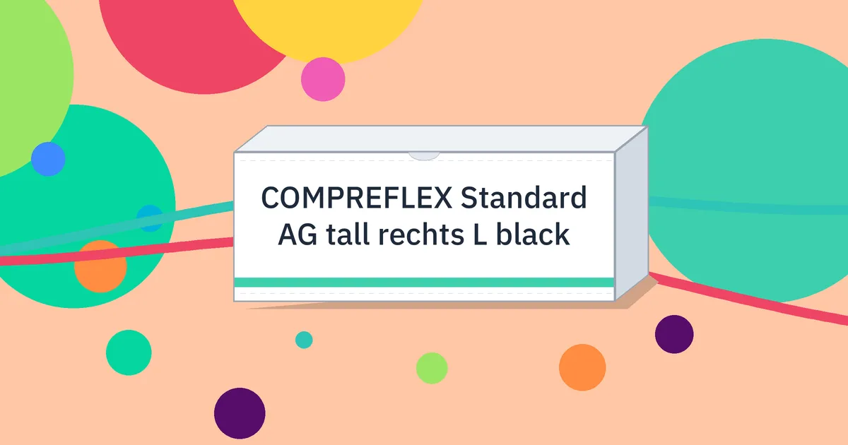 Symbolbild: Packung mit der Aufschrift COMPREFLEX Standard AG tall rechts L black (PZN 19534750) – Verfügbarkeit und Bezug in Apotheken in Frankfurt am Main