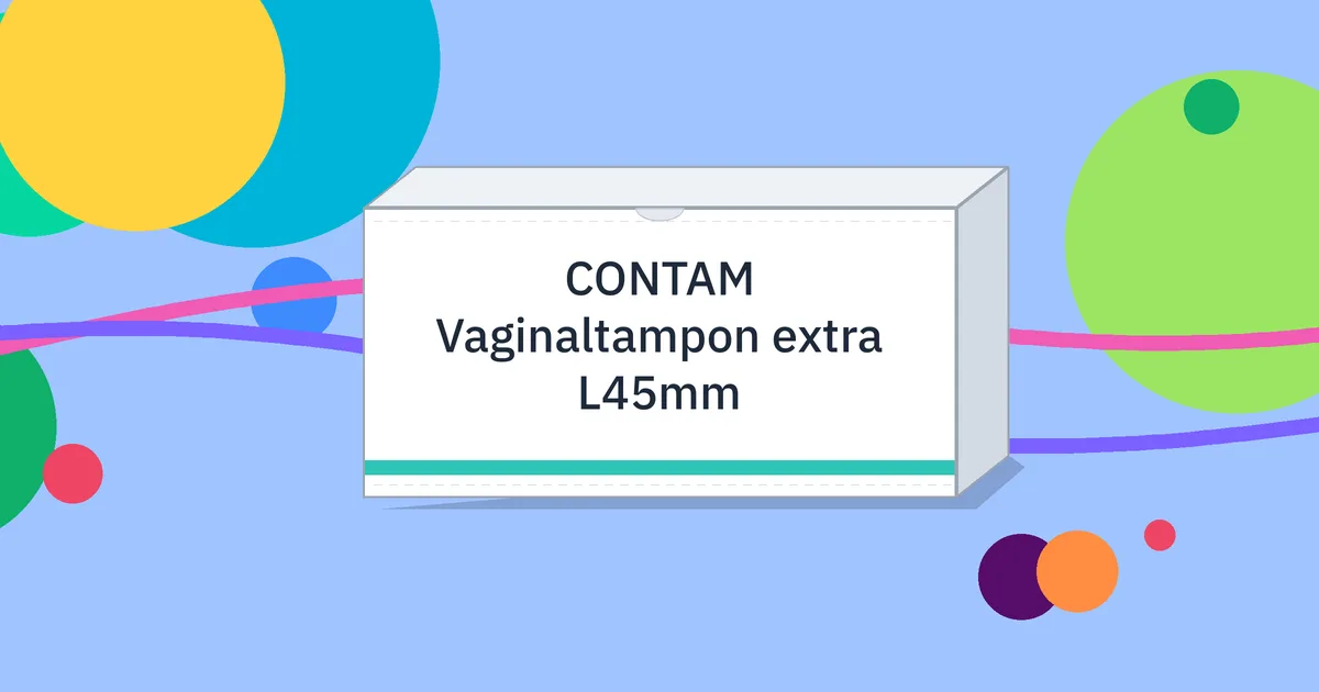 Symbolbild: Packung mit der Aufschrift CONTAM Vaginaltampon extra L45mm (PZN 19278181) – Verfügbarkeit und Bezug in Apotheken in Frankfurt am Main